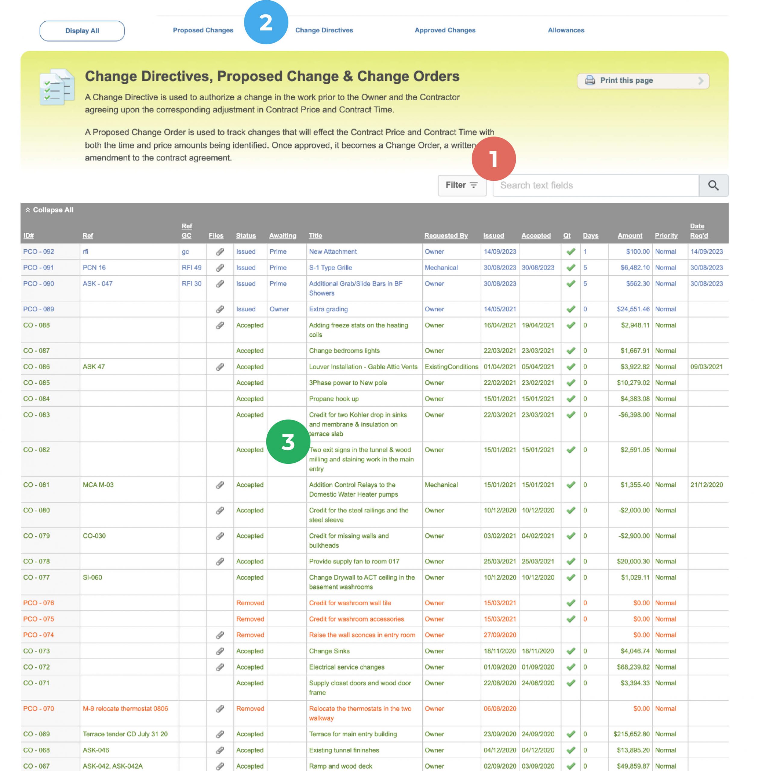 Changes and Cash Allowances - Contract Administration Software