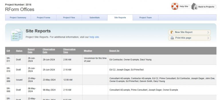 Site Reports - Contract Administration Software